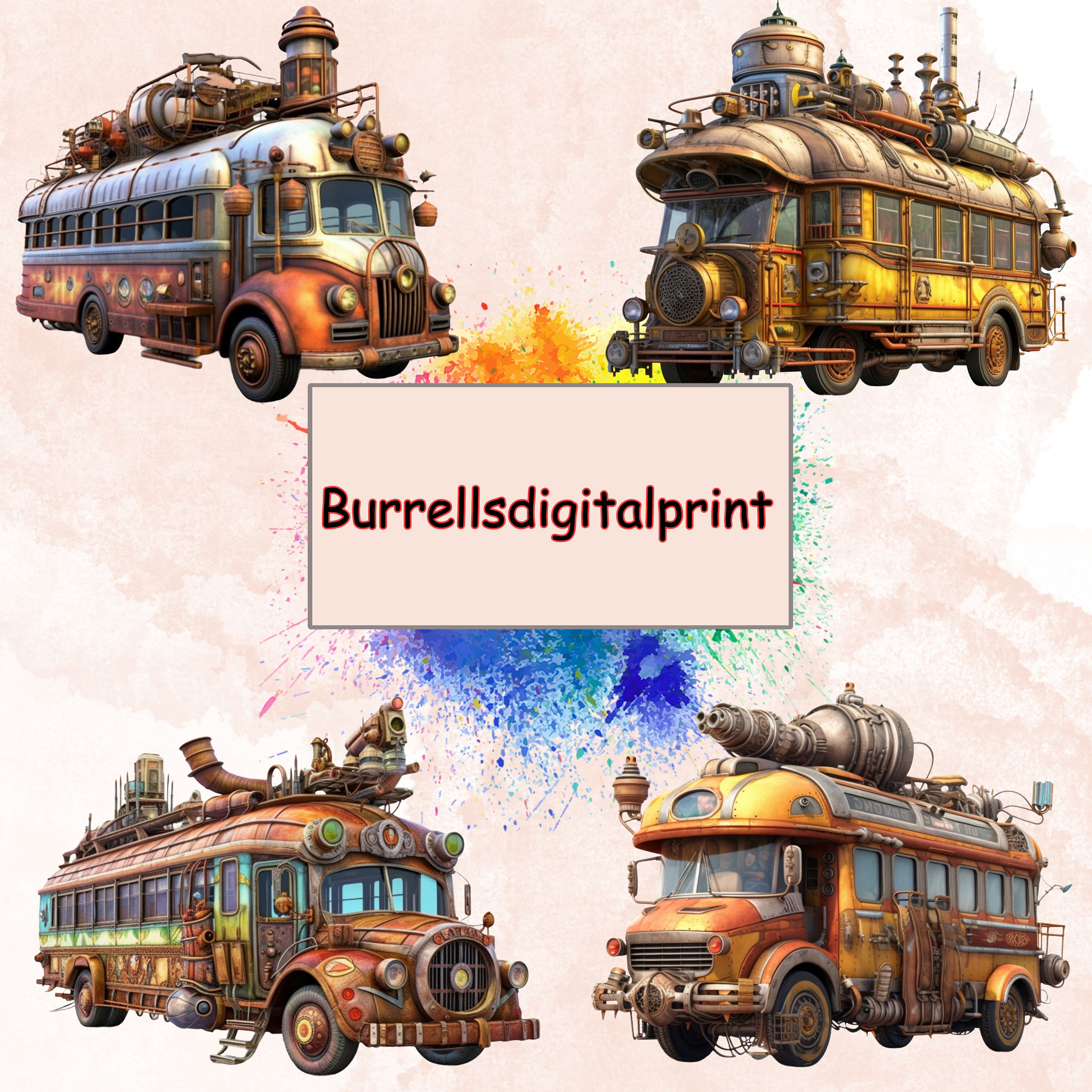 Bus Clipart, Steampunk Bus Clipart, Vehicle Clipart, Commercial Use ...