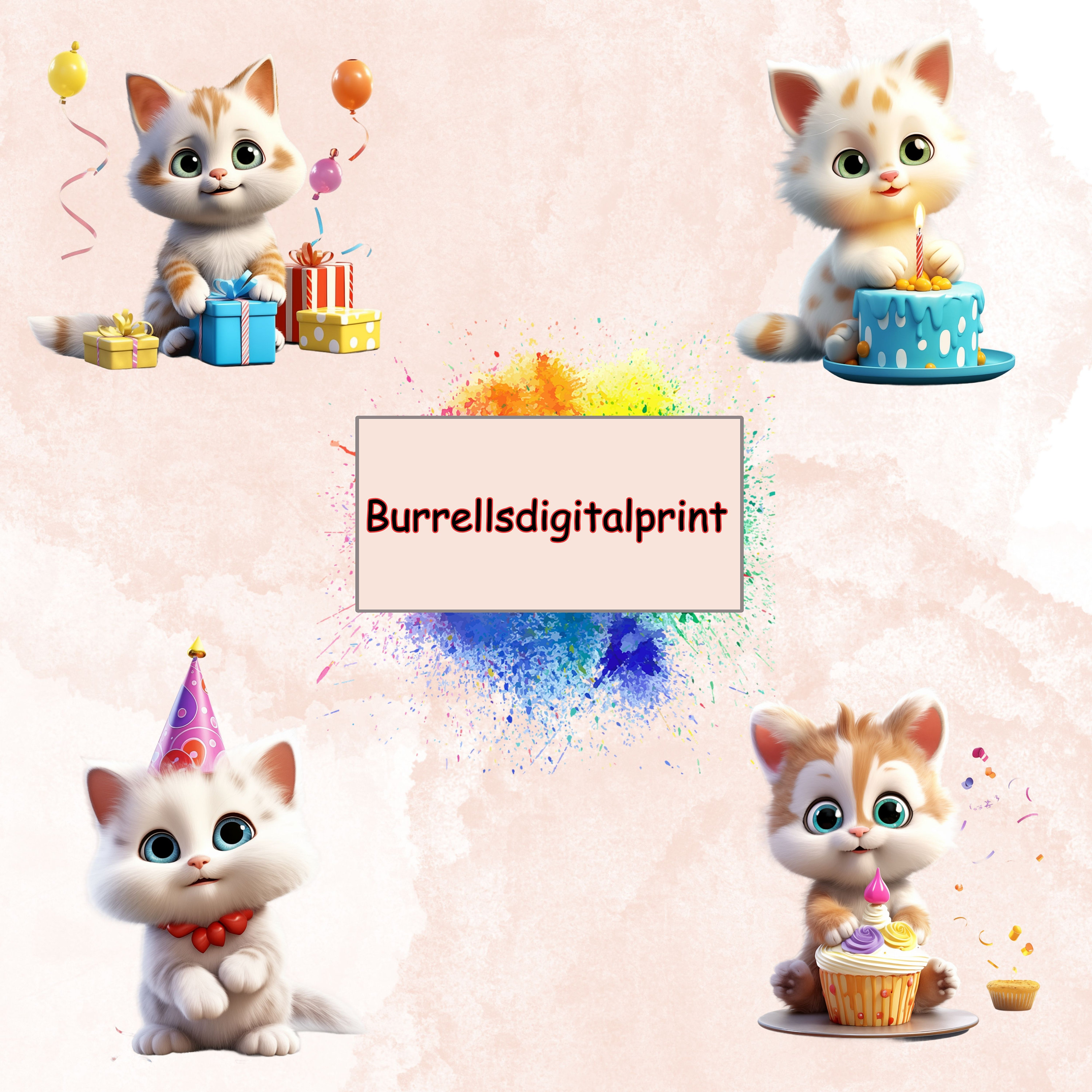Cute Cat Birthday Clipart: Kids' DIY, Decor, Party, Commercial Use, PNG ...