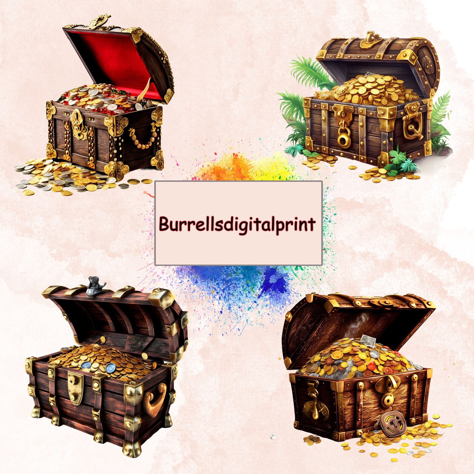 Treasure Chest Clipart PNG Bundle, Digital Scrapbooking Elements ...