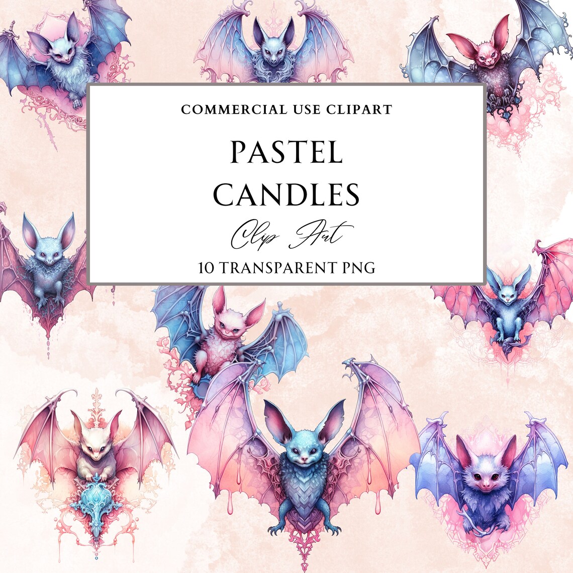 Pastel Bats Clipart Bundle, Clipart for Commercial Use, Transparent ...
