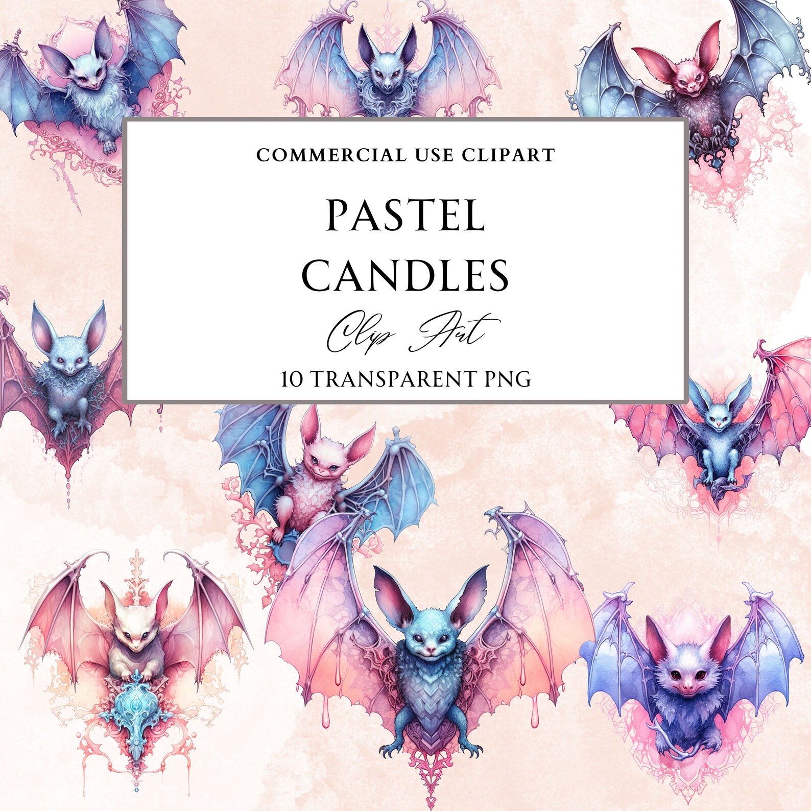Pastel Bats Clipart Bundle, Clipart for Commercial Use, Transparent ...