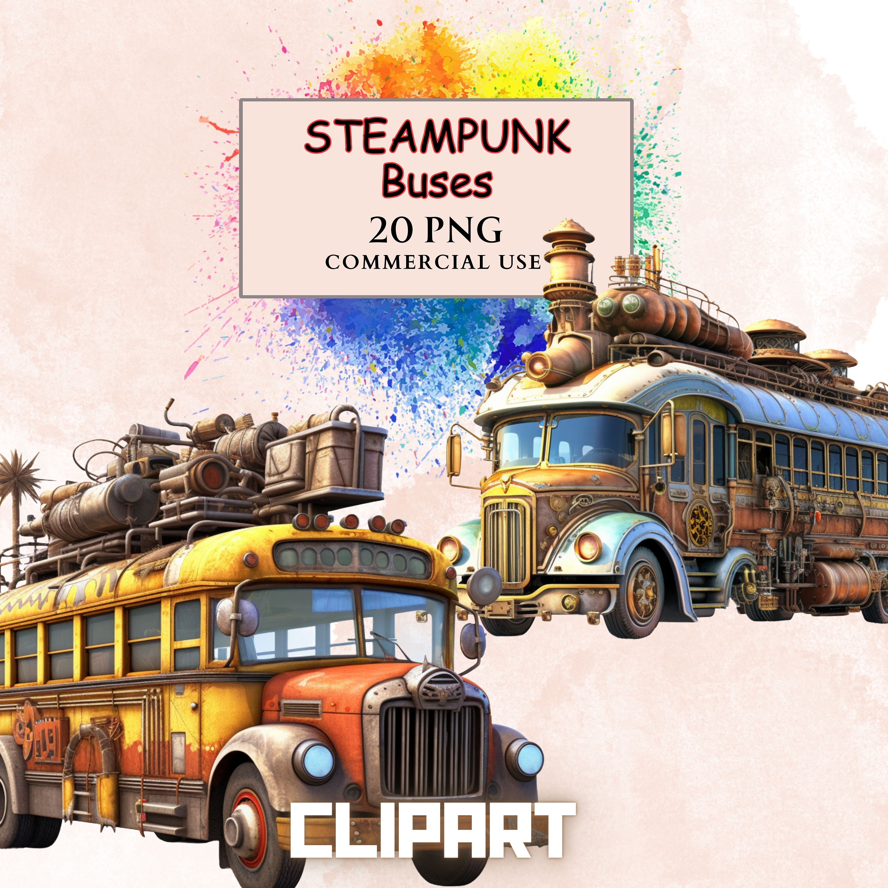 Bus Clipart, Steampunk Bus Clipart, Vehicle Clipart, Commercial Use ...