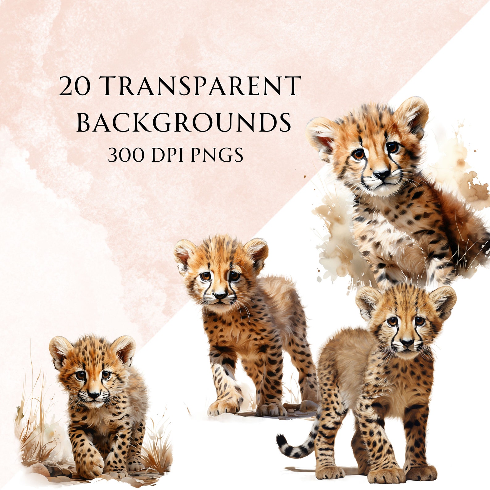 Baby Cheetah Clipart Bundle, Clipart for Commercial Use, Transparent ...