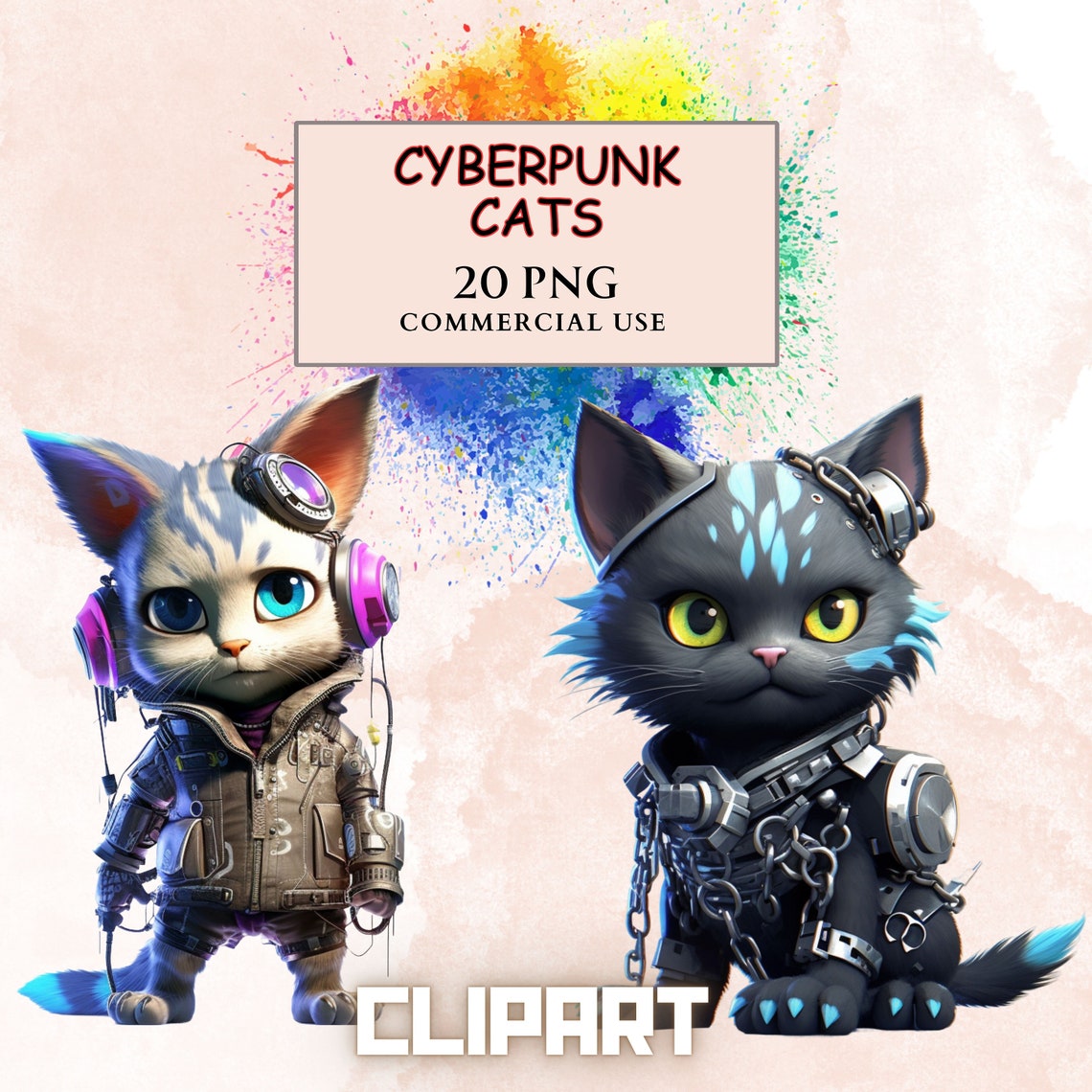 Cats Clipart, Cyberpunk Clipart, Cyberpunk Cats Clipart, 3D Clipart ...