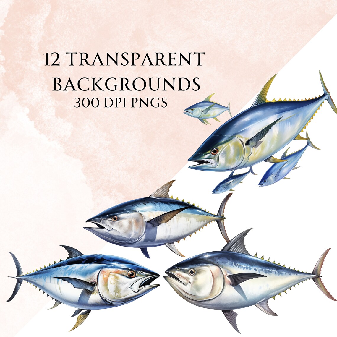 Watercolor Tuna Clipart Bundle Digital Scrapbooking Elements - Etsy