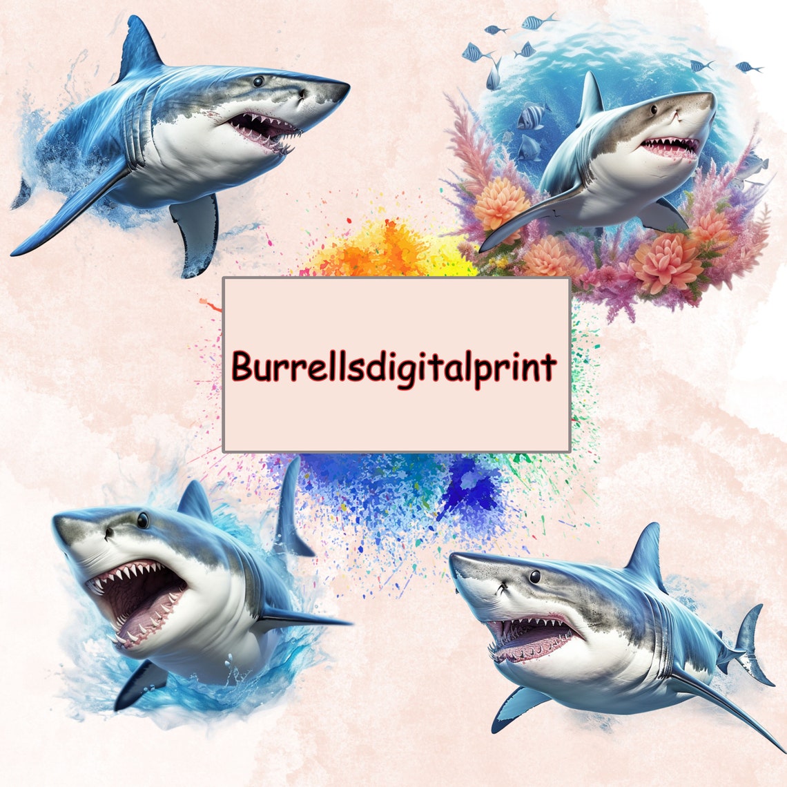 Great White Shark Clipart: Ocean Wildlife, Marine Creatures, Commercial ...