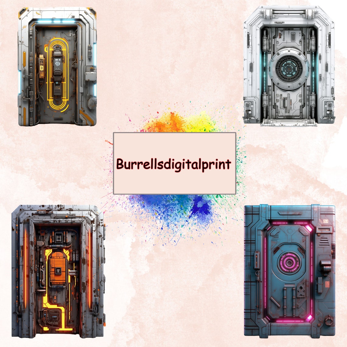 Cyberpunk Door Clipart Bundle, Digital Scrapbooking Elements, Fantasy ...