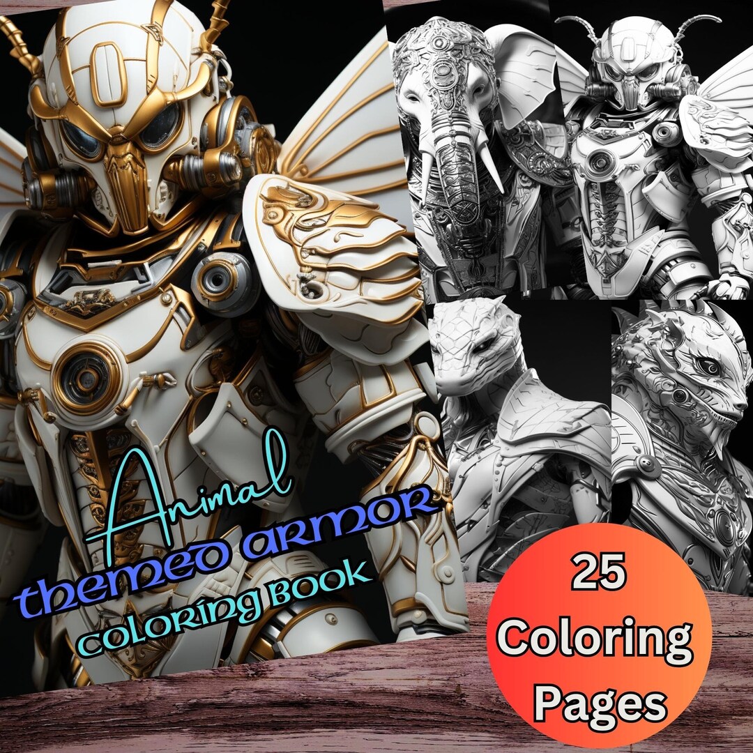 25 Animals Themed Armor Coloring Pages Greyscale Light and - Etsy Canada