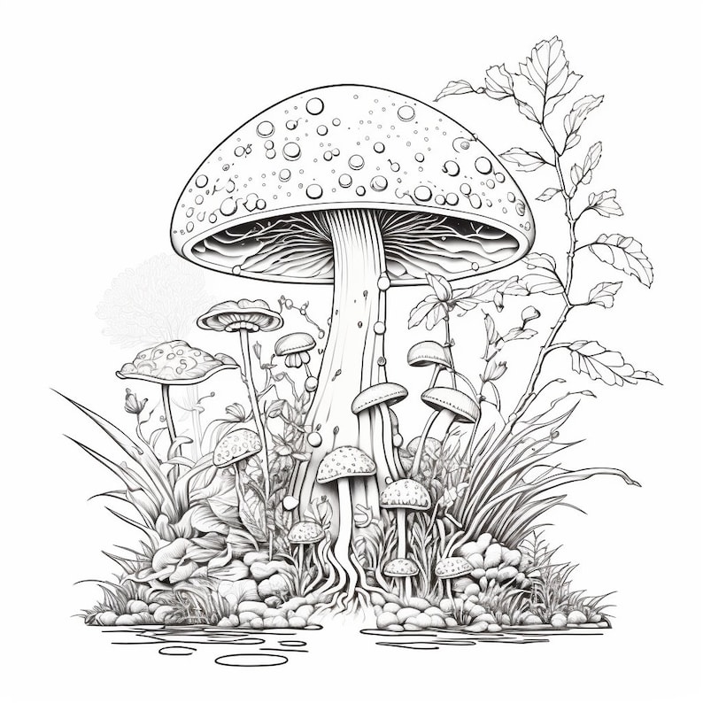 20 Enchanted Fungi: A Fantasy Mushroom Coloring Pages for Adults - Etsy