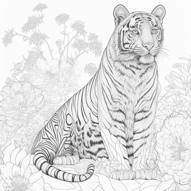 Relax and Roar: 20 Majestic and Relaxing Tiger Coloring Pages - Etsy