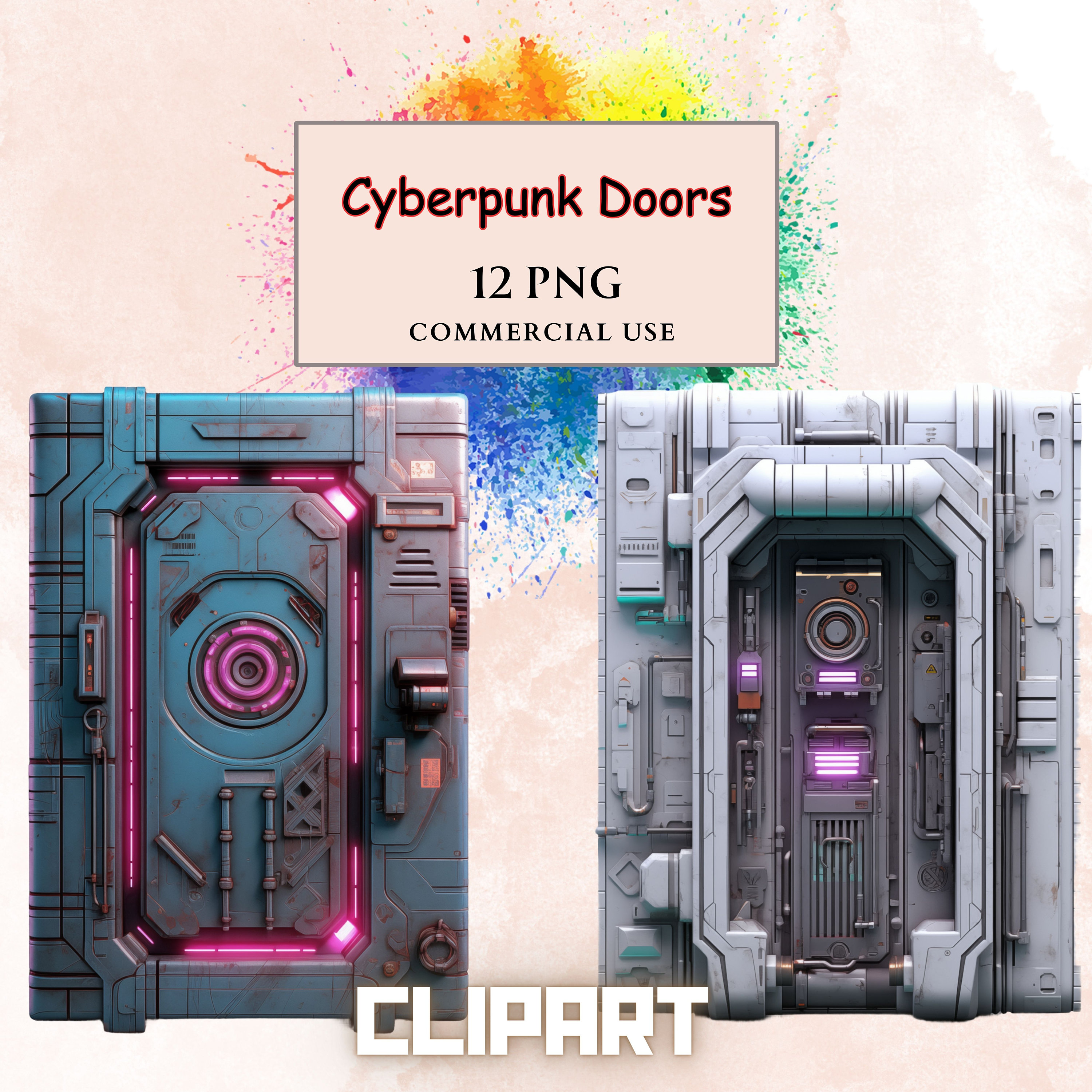 Cyberpunk Door Clipart Bundle, Digital Scrapbooking Elements, Fantasy ...