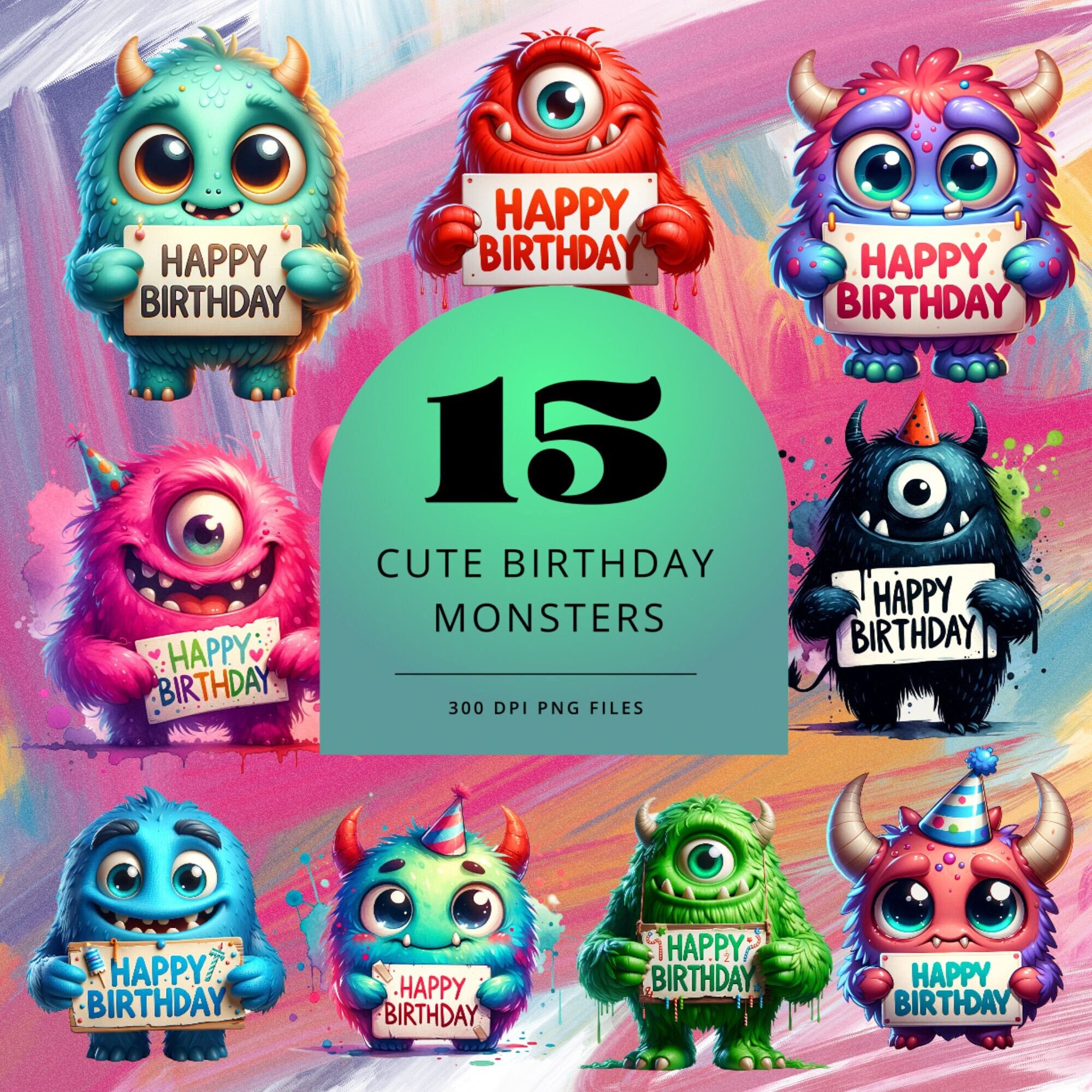 Monster Birthday Clipart, Birthday Monster Graphics, Digital Monster ...