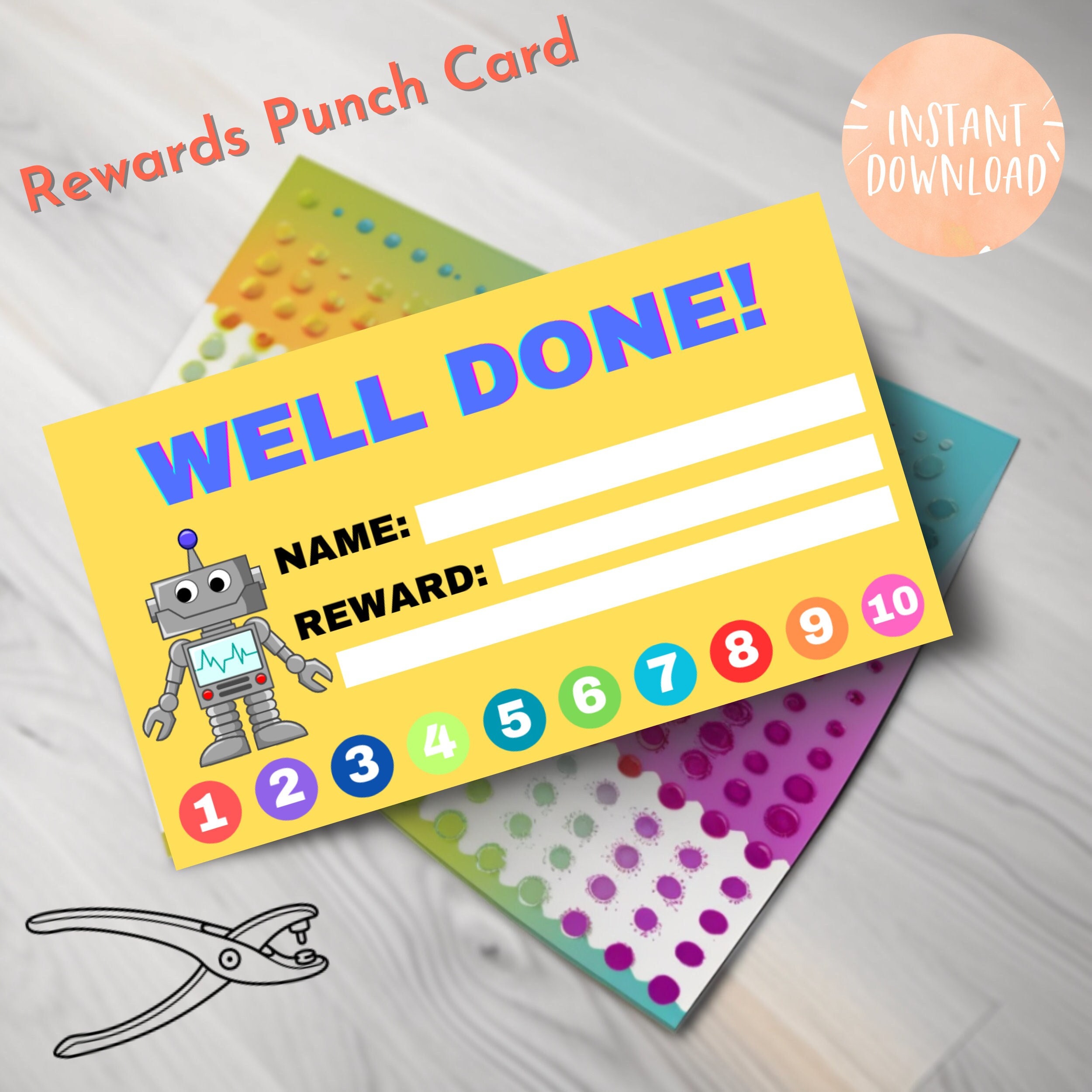 Reward Punch Card, Punch Card Reward System, Coupon for Rewards, Kid ...