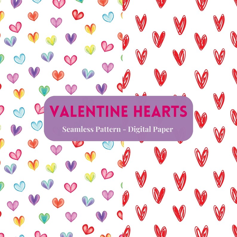 Heart Digital Paper, Hearts Seamless Pattern, Valentine Digital Paper ...