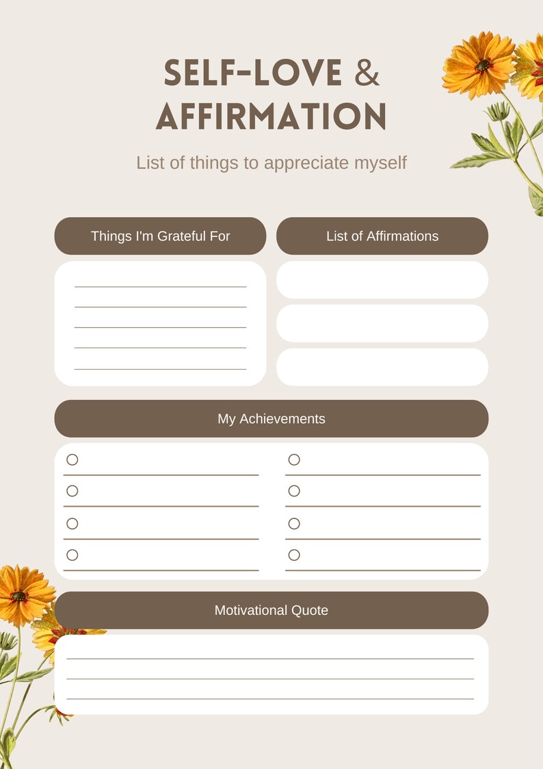 Self Love Planner | Self Love Reflection | Journal | Daily Affirmation ...
