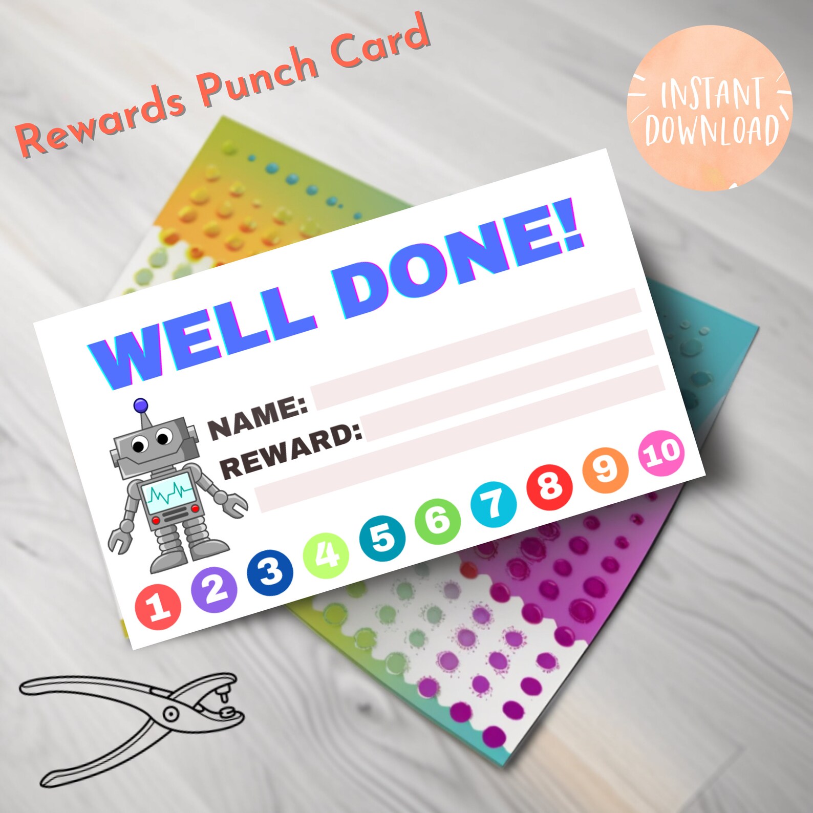 Reward Punch Card, Punch Card Reward System, Coupon for Rewards, Kid ...