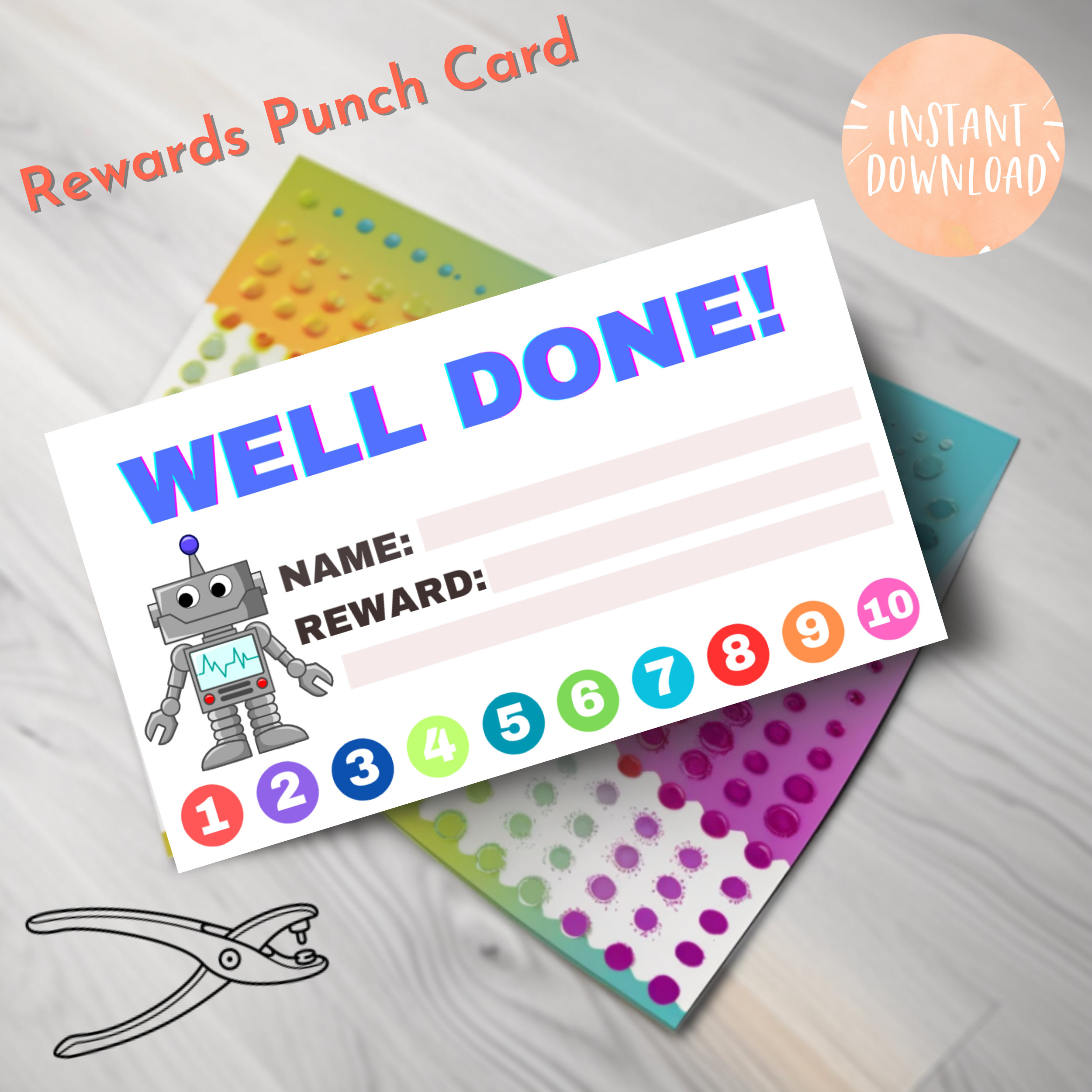 Reward Punch Card, Punch Card Reward System, Coupon for Rewards, Kid ...