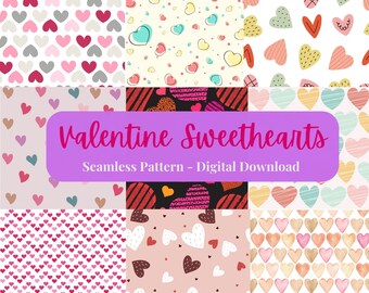 Heart Digital Paper, Hearts Seamless Pattern, Valentine Digital Paper ...