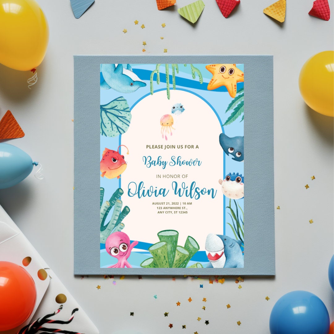 EDITABLE Sea Theme Baby Shower Invitation, Fish Baby Shower Invite ...