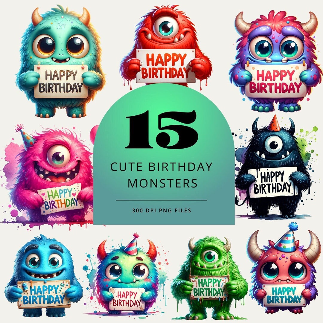 Monster Birthday Clipart, Monster Birthday Party Theme, Cute Colorful ...