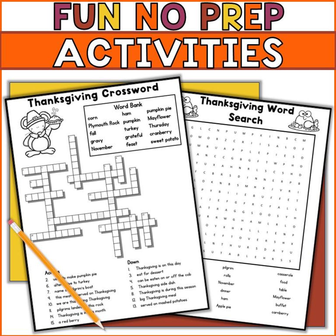 Thanksgiving Activities for Kids Printable Crossword Maze Word Search ...
