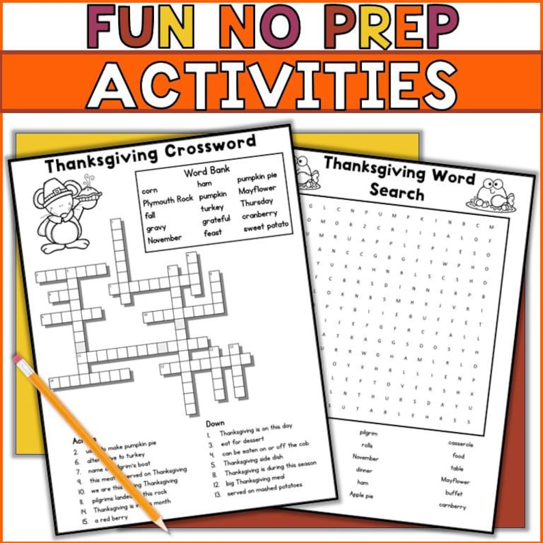 Thanksgiving Activities for Kids Printable Crossword Maze Word Search ...