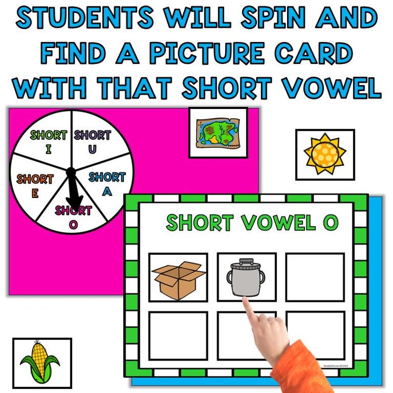 Short Vowel Sounds Spin and Cover Activity CVC Words Game With Pictures ...