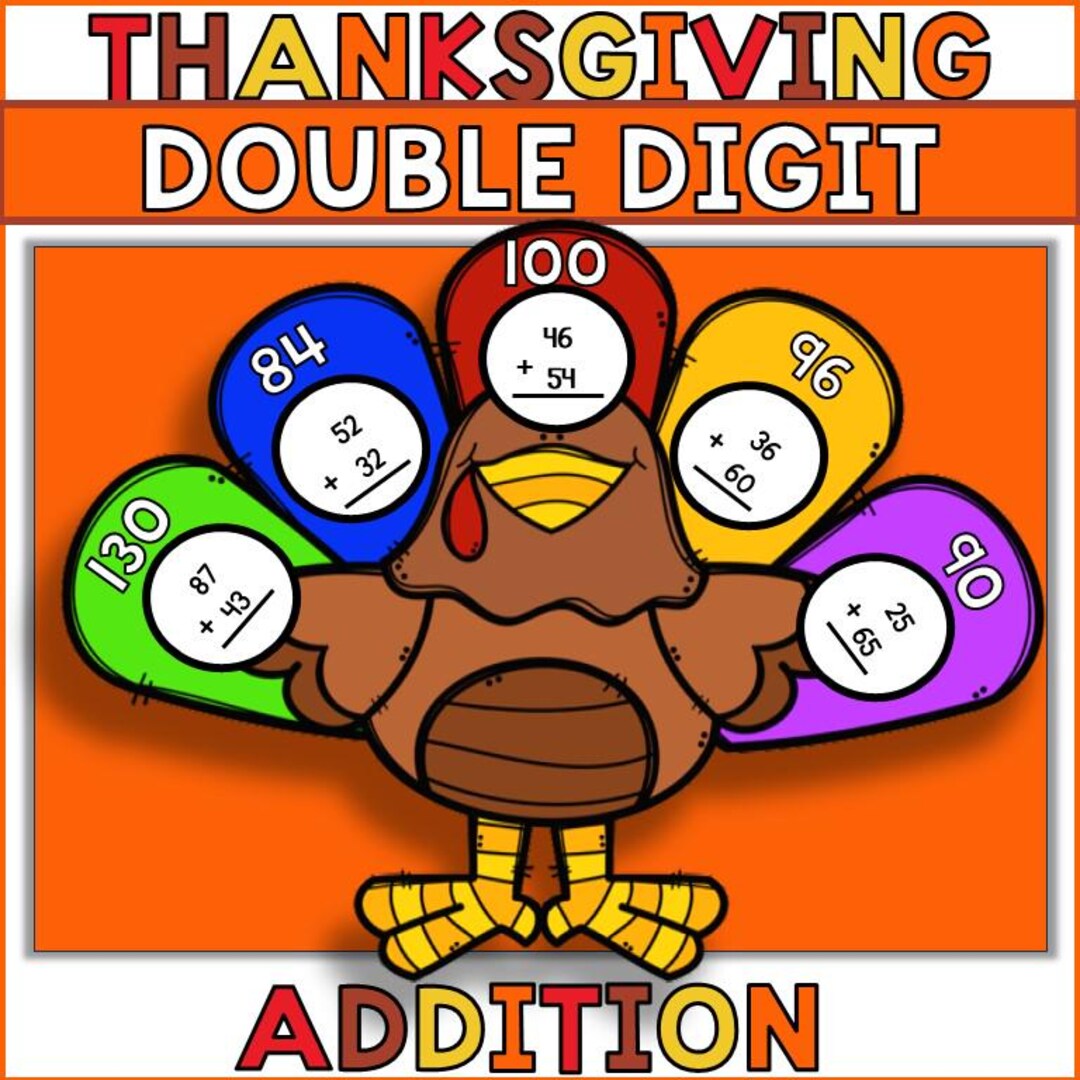 Thanksgiving Double Digit Addition Math Craft 2 Digit Addition Activity ...