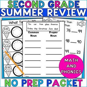Second Grade Summer Math and Phonics Review Packet Summer School ...
