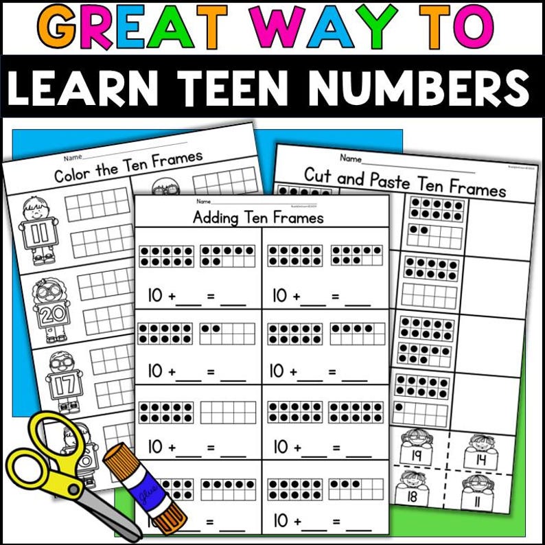 Teen Numbers Practice Worksheets Ten Frames to 20 Counting Activities ...