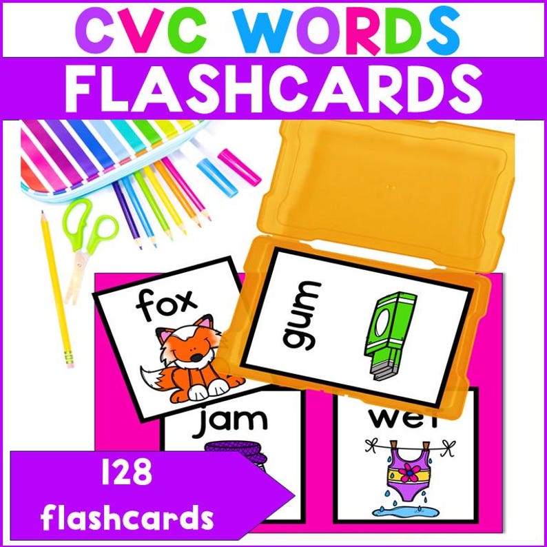 CVC Words Flashcards and Short Vowels Activity With Pocket Chart Cards ...