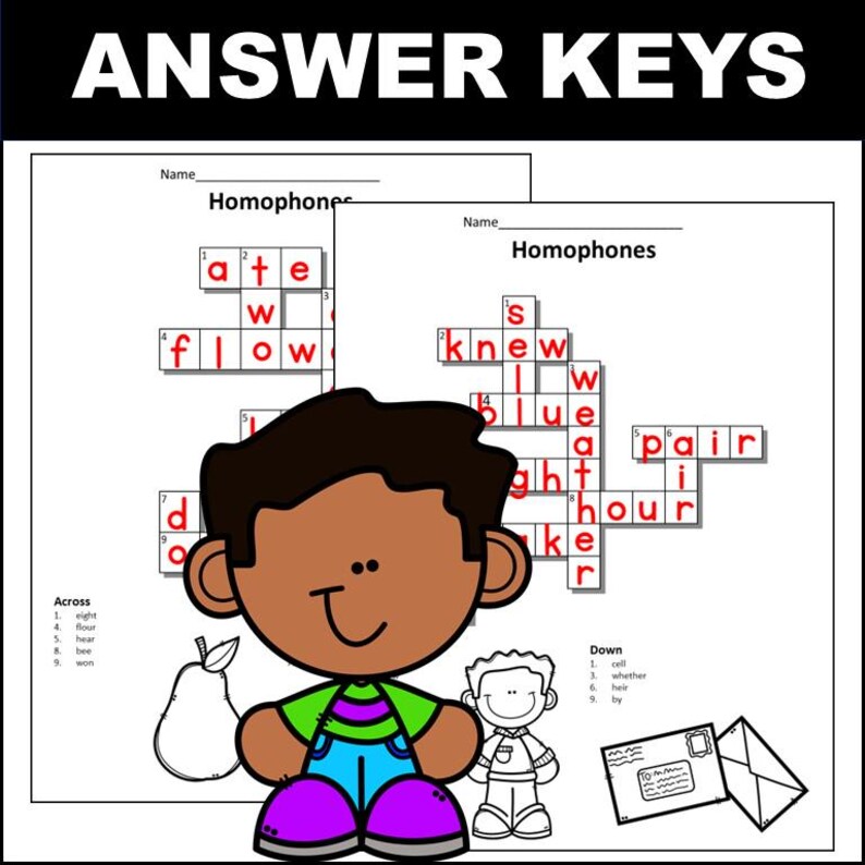 Homophones Worksheets Crossword Puzzle Activities ELA Grammar 2nd 3rd ...