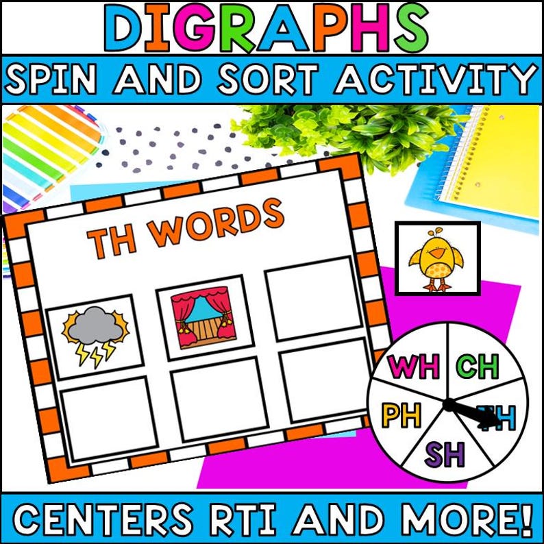 Consonant Digraph Spin and Cover Phonics Activity and Game Ch Wh Sh Ck ...