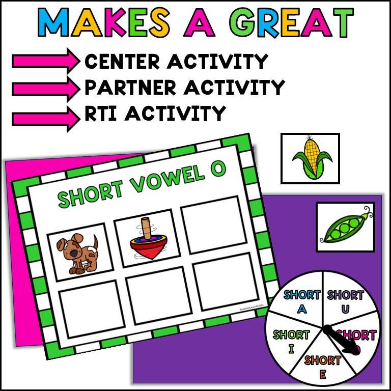 Short Vowel Sounds Spin and Cover Activity CVC Words Game With Pictures ...
