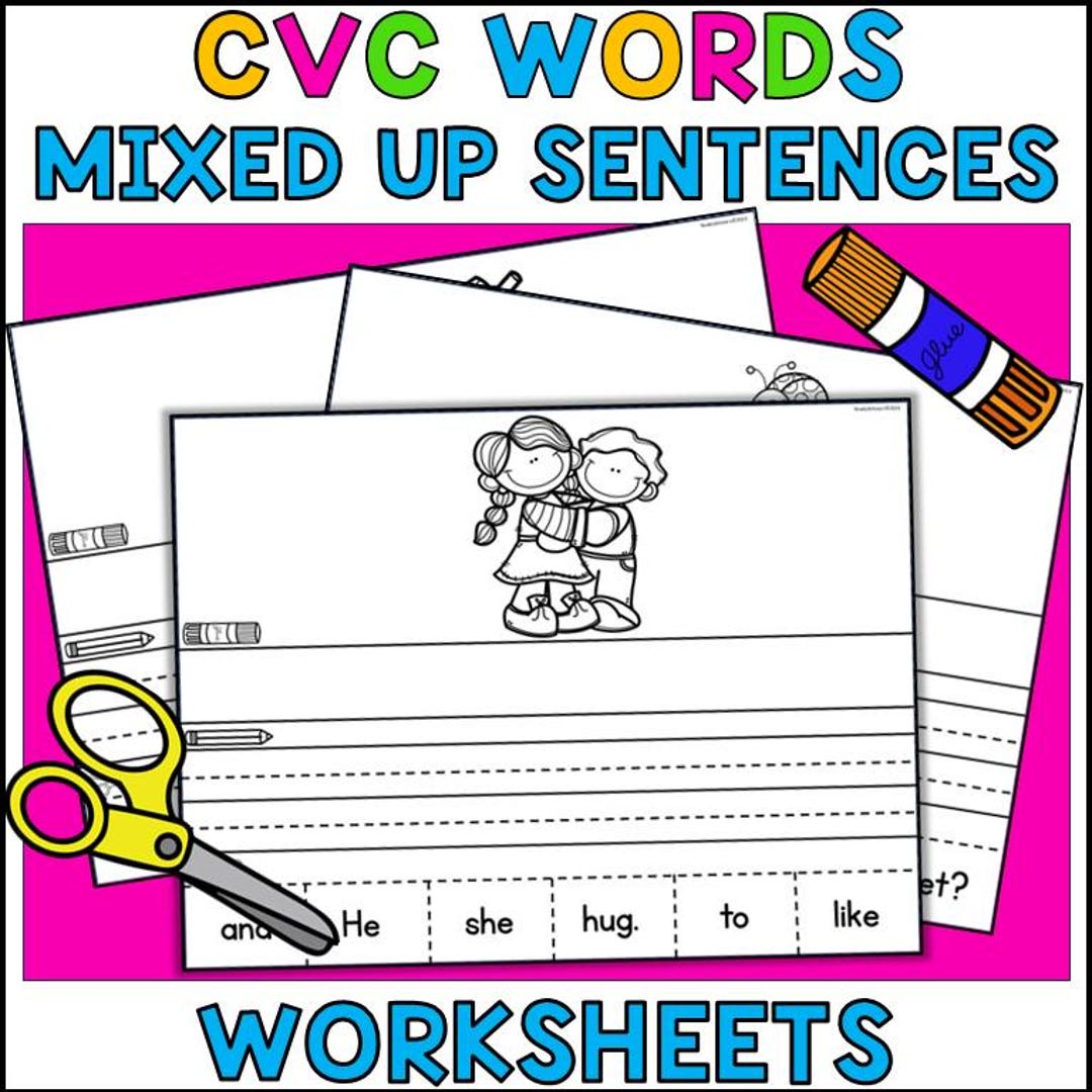 Mixed up CVC Words Decodable Sentence Cut and Paste Worksheets Sight ...