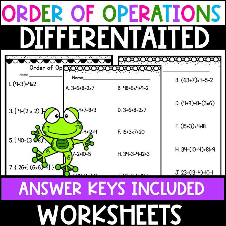 Order of Operations Worksheets and Poster With and Without Brackets and ...