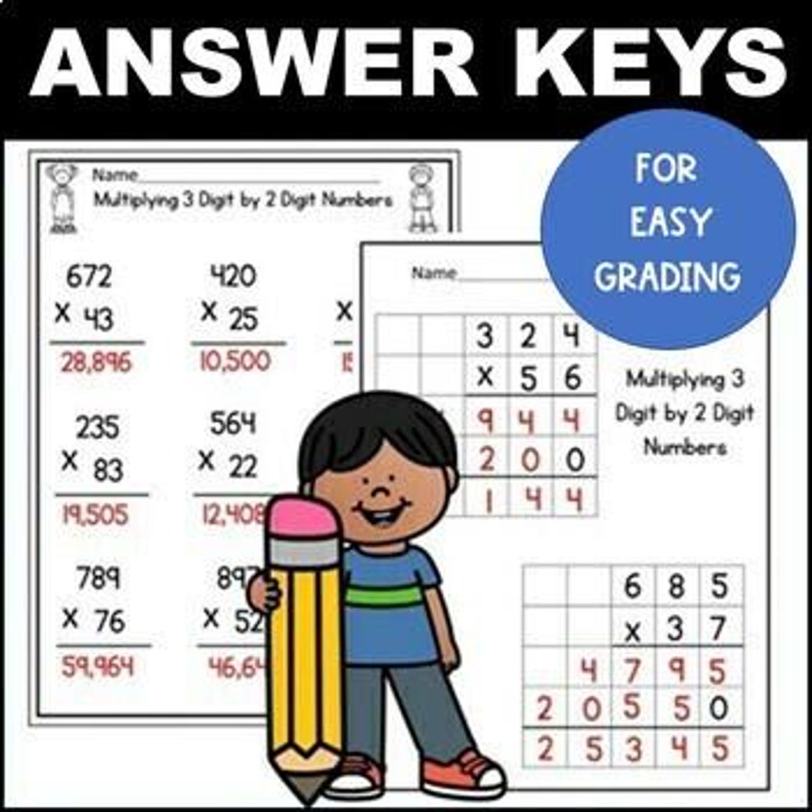 3 Digit by 2 Digit Multiplication Worksheets With and Without Grids - Etsy