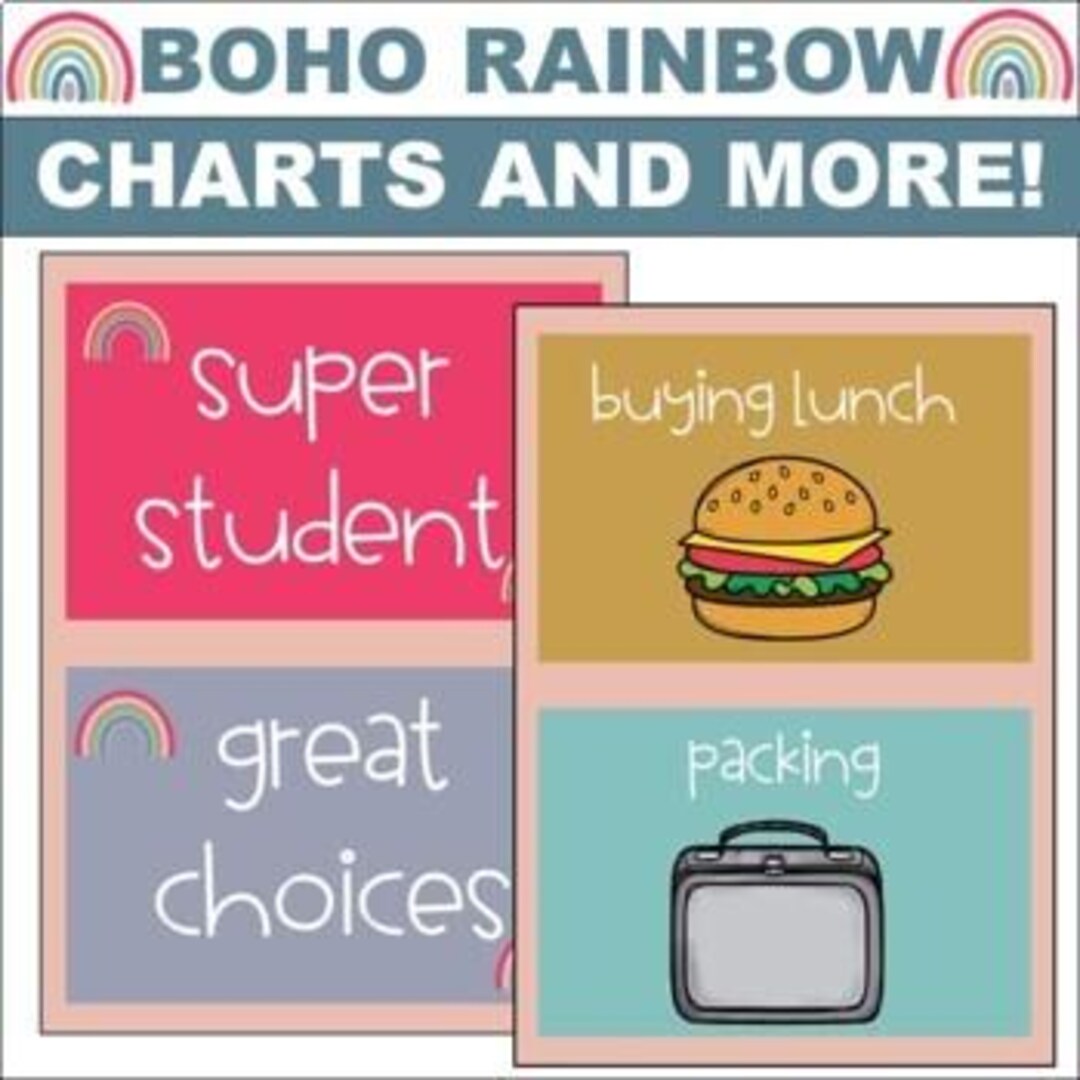 Boho Rainbow Labels Name Tags Lunch Count and Transportation Chart ...