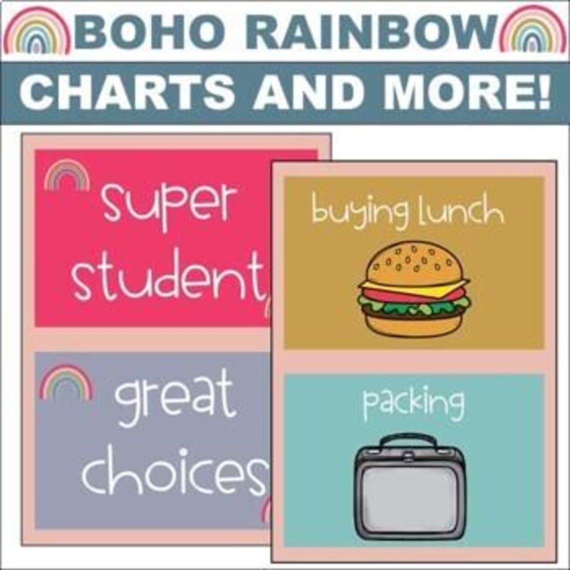 Boho Rainbow Labels Name Tags Lunch Count and Transportation Chart ...