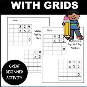 3 Digit by 2 Digit Multiplication Worksheets With and Without Grids - Etsy