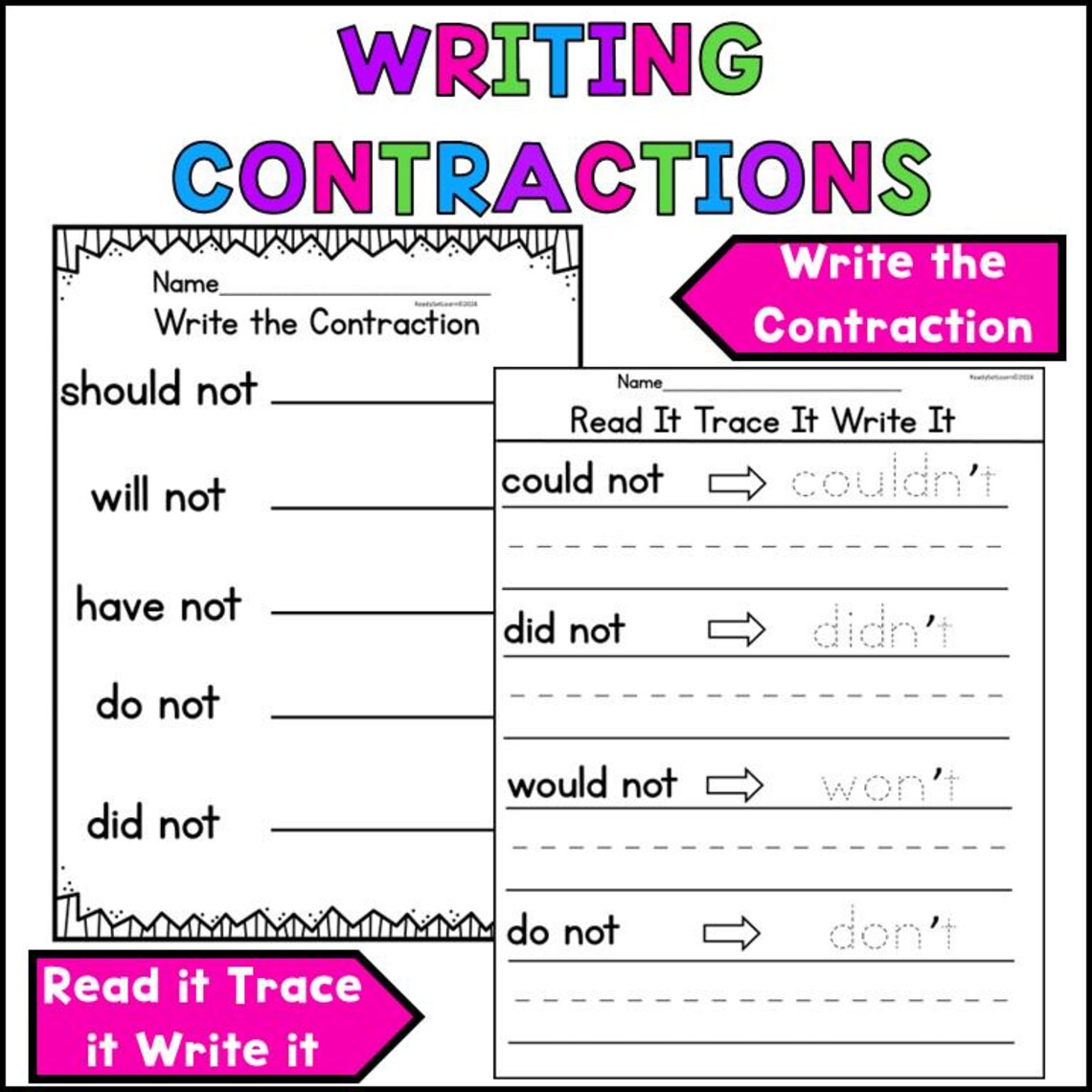 Contractions With Not Worksheets First Grade Second Grade - Etsy