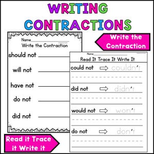 Contractions With Not Worksheets First Grade Second Grade - Etsy
