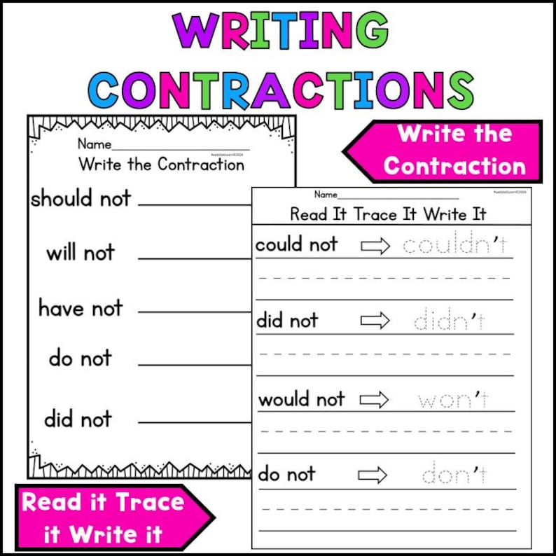 Contractions With Not Worksheets First Grade Second Grade - Etsy