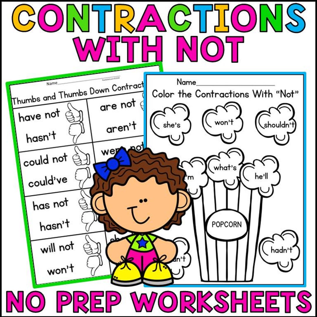 Contractions With Not Worksheets First Grade Second Grade - Etsy