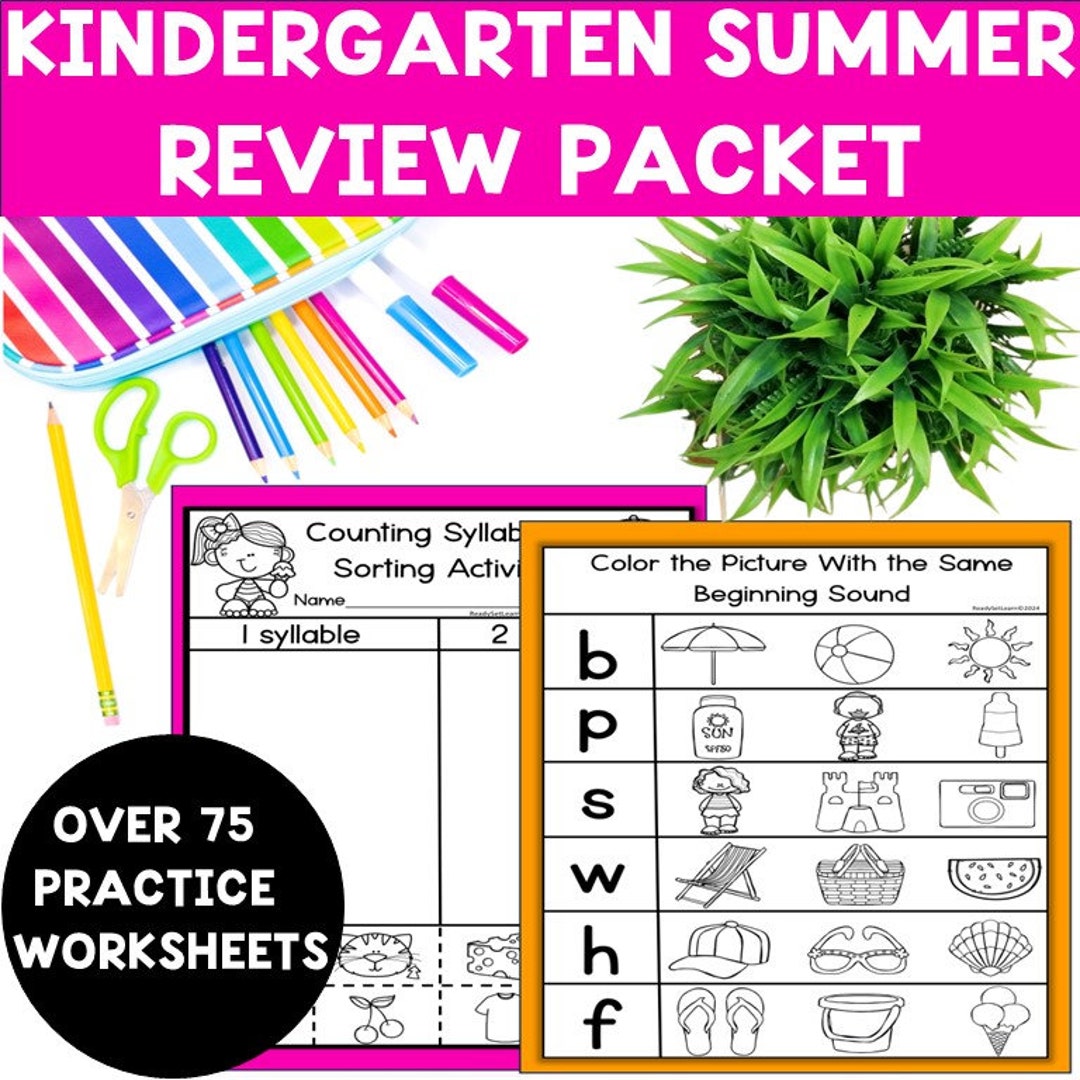Kindergarten Summer Review Packet Math and Phonics Practice - Etsy