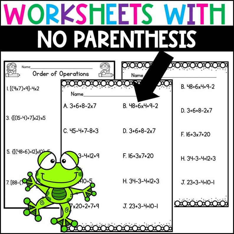 Order of Operations Worksheets and Poster With and Without Brackets and ...