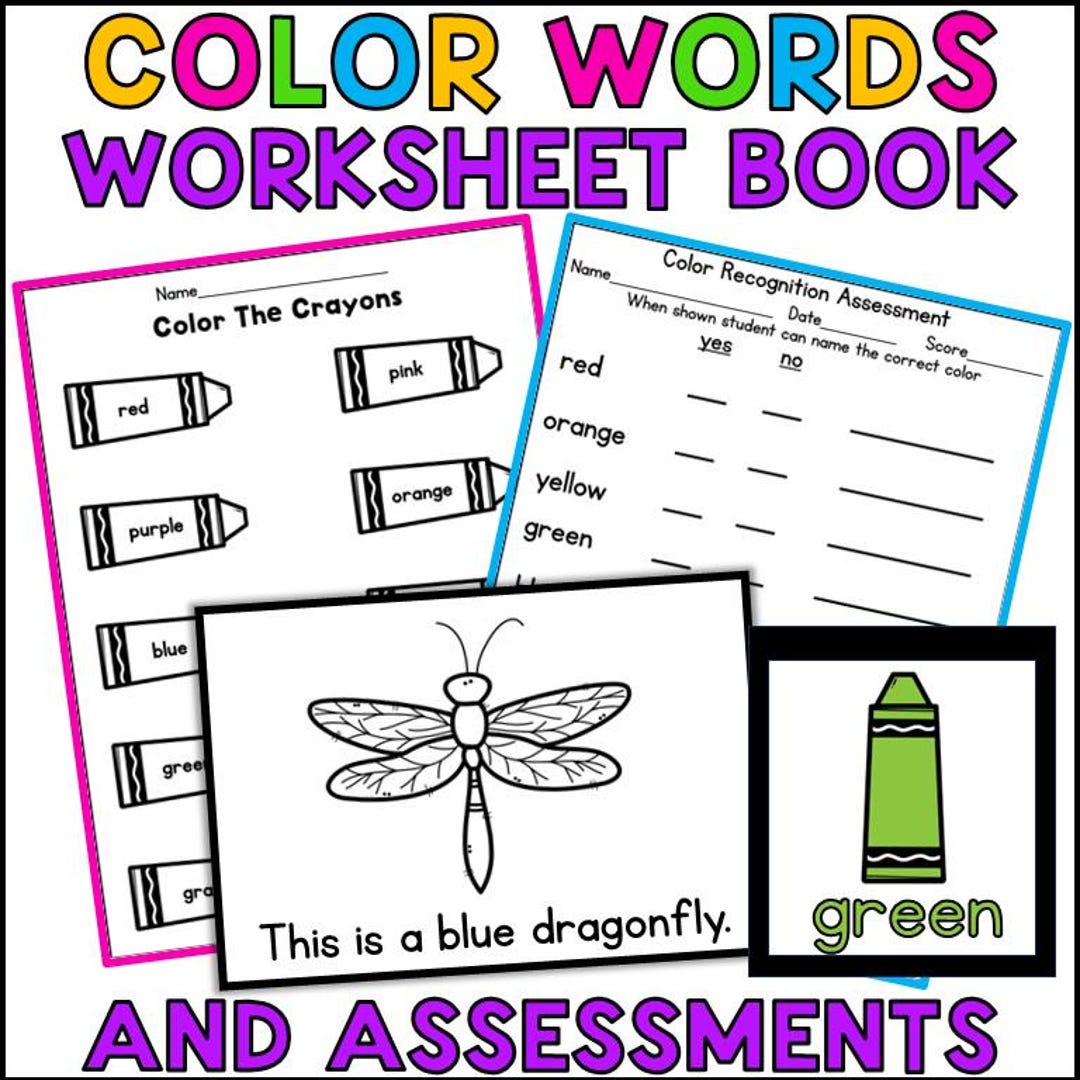 Color Word Practice Activity Assessment and Flashcards Worksheet Sight ...