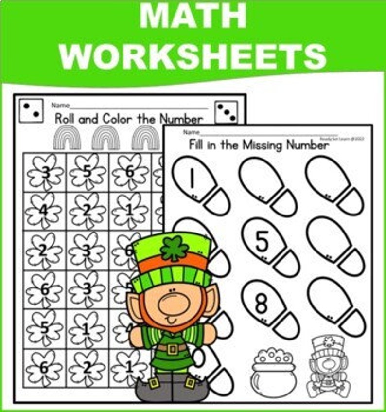 St Patrick's Day Math and Literacy Worksheets March Preschool - Etsy