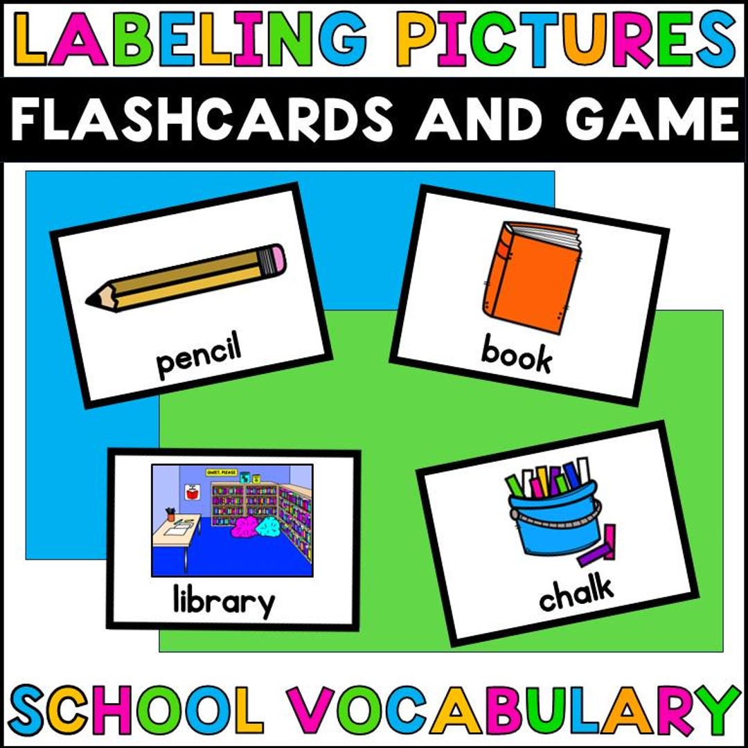 Labeling Pictures Classroom School Supplies Flashcards Vocabulary ELL ...