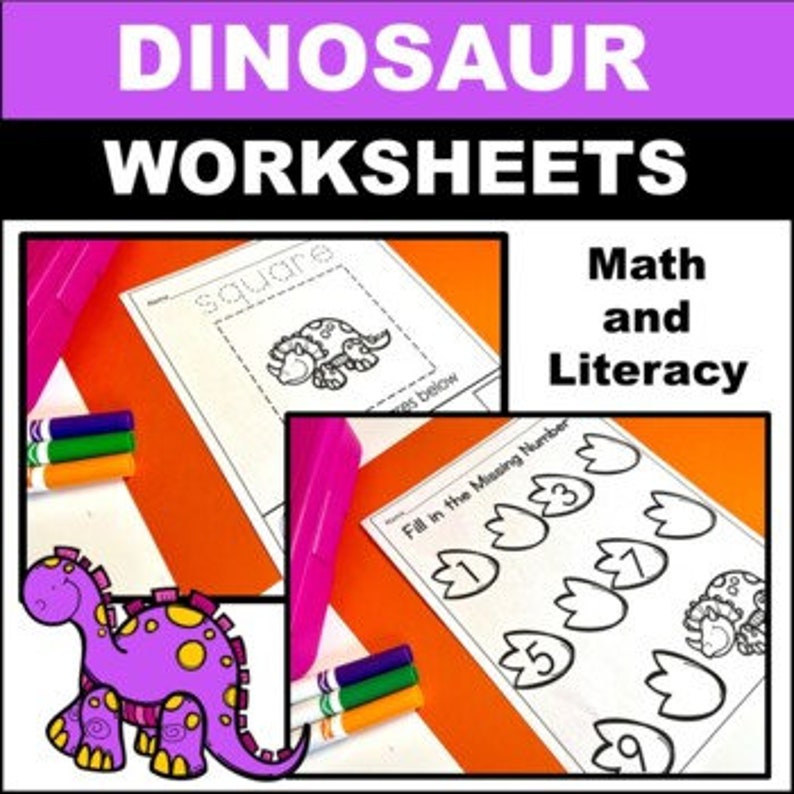 Dinosaur Themed Worksheets Math and Literacy Preschool Kindergarten - Etsy